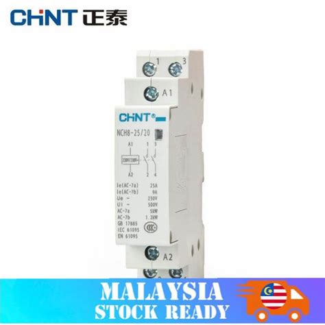 Real Stock In Malaysia 】 Chint Mini Single Phase Ac Contactor 220v Din Rail Type Nch8 25 20 Two