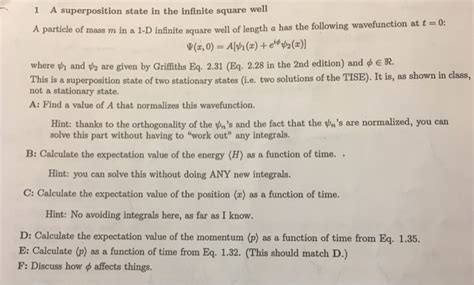 Solved 1 A Superposition State In The Infinite Square Well A