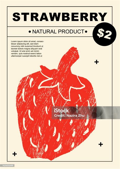 딸기 추상적 인 그리기 디자인의 과일과 채소 포스터 세트 라벨 또는 포스터 가격표 심플하고 평평한 디자인 패턴과 배경 포스터