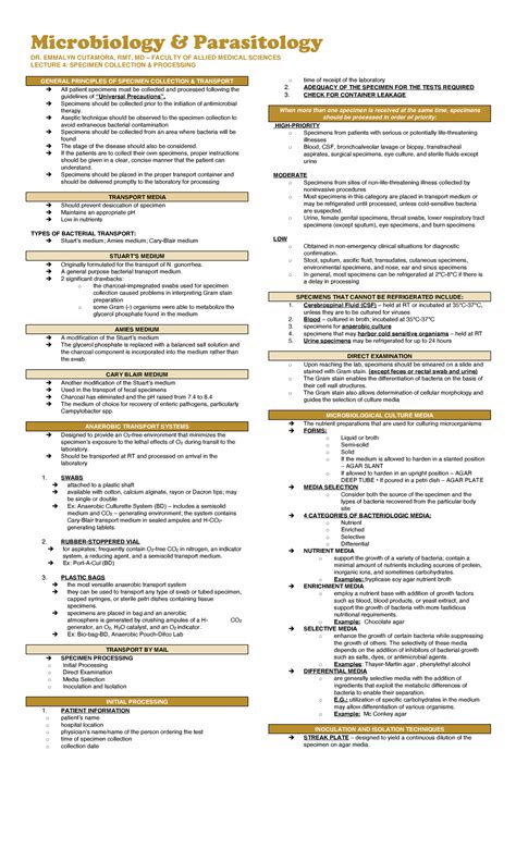 Micro Lec 4 Specimen Collection And Processing Microbiology