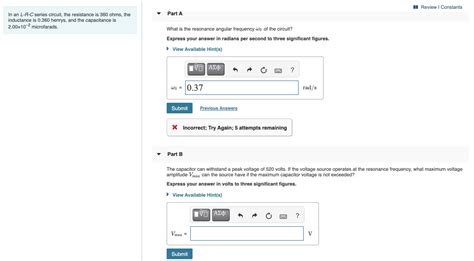 Solved A Review Constants Part A In An L R C Series Circuit Chegg Com