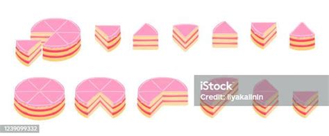 분홍색 케이크 인포 그래픽의 조각 전체 케이크와 그 부분 잼 크림 레드 토핑 젤리 아이소메트릭 뷰 벡터 그림입니다 케이크에 대한