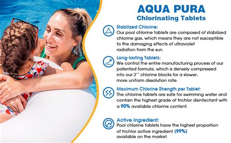 Aqua Pura Chlorine Tablets For Swimming Pool 3 Pool Supplies Individually Wrapped