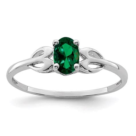 Created Emerald Girls Birthstone Ring In Sterling Silver Size 5 6