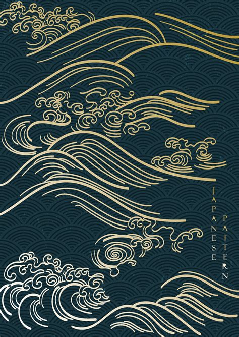 Japanese Background With Hand Drawn Wave Pattern Vector Oriental Banner Design With Ocean Sea