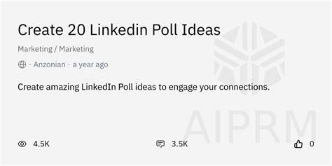 Prompt Create 20 Linkedin Poll Ideas By Anzonian Aiprm For Chatgpt