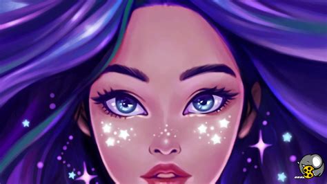 نقاشی دیجیتال دختر مو بنفش فیلو