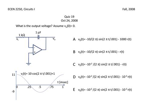 Quiz 19 Introduction To Circuits And Electronics Fall 2008 Ecen 2250 Docsity