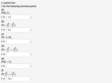 Solved Point Find T For The Following Terminal Points Chegg