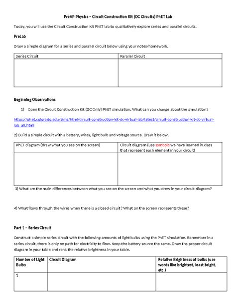 DCCircuits Babe PHET Lab PreAP Physics Circuit Construction Kit DC Circuits PhET Lab