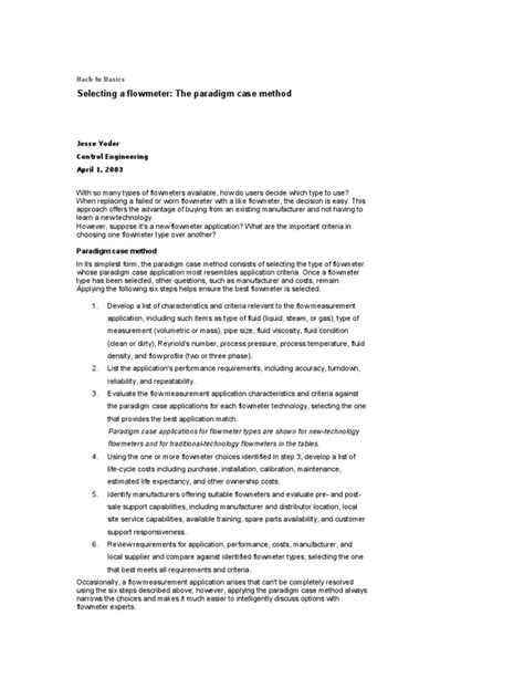 Selecting Flowmeter Pdf Flow Measurement Applied And Interdisciplinary Physics