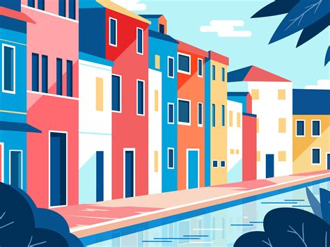 一组扁平建筑插画 迷迷 M 站酷zcool