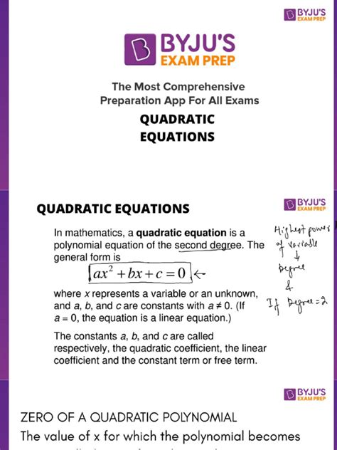 Live Class Quadratic Equation Part I Pdf