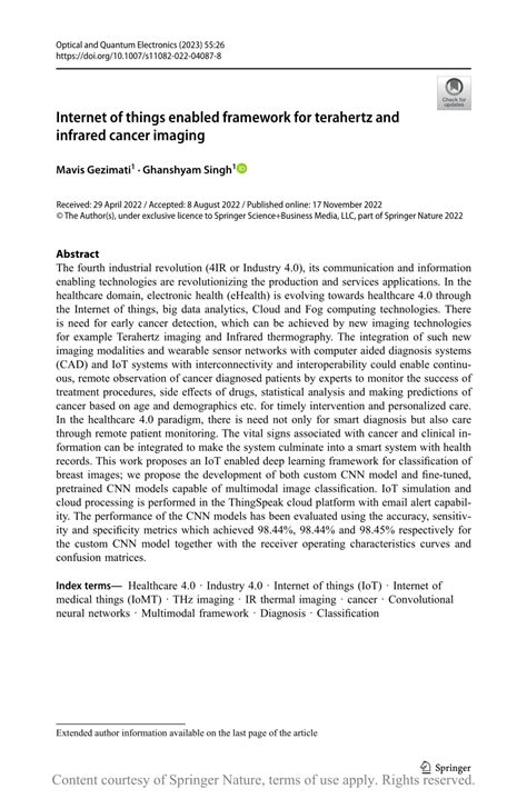 Internet Of Things Enabled Framework For Terahertz And Infrared Cancer Imaging Request Pdf