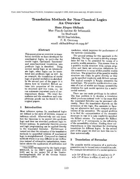 Pdf Translation Methods For Non Classical Logics An Describe The Corresponding Functional
