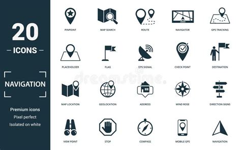Navigation Icon Set Collection Of Simple Elements Such As The Pinpoint