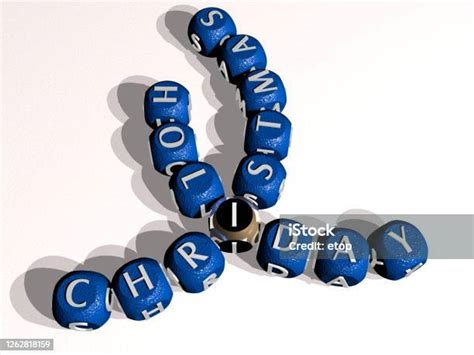 거울 바닥에 입방 문자로 배열 크리스마스 휴일의 크로스 워드 퍼즐 개념 의미와 프리젠 테이션 배경 과 삽화 3d 일러스트레이션 3차원 형태에 대한 스톡 사진 및 기타 이미지