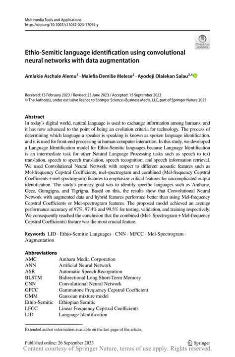 Ethio Semitic Language Identification Using Convolutional Neural Networks With Data Augmentation
