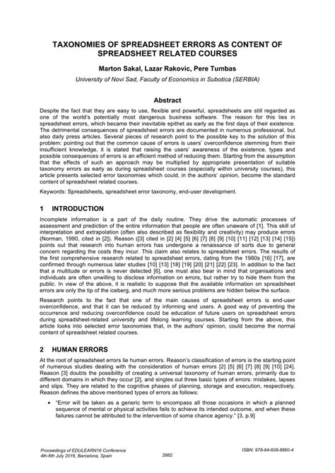 Pdf Taxonomies Of Spreadsheet Errors As Content Of Spreadsheet