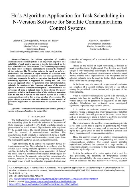 Pdf Hus Algorithm Application For Task Scheduling In N Version Software For Satellite
