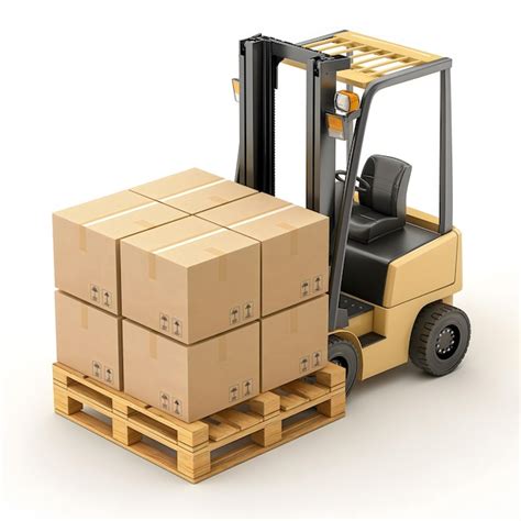 Premium Photo Efficient Warehouse Operations Forklift Transporting Stacked Cardboard Boxes