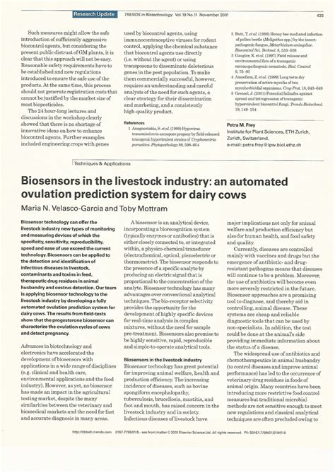 Pdf Biosensors In The Livestock Industry An Automated Ovulation Prediction System For Dairy Cows