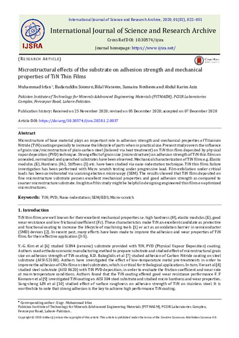Pdf Microstructural Effects Of The Substrate On Adhesion Strength And
