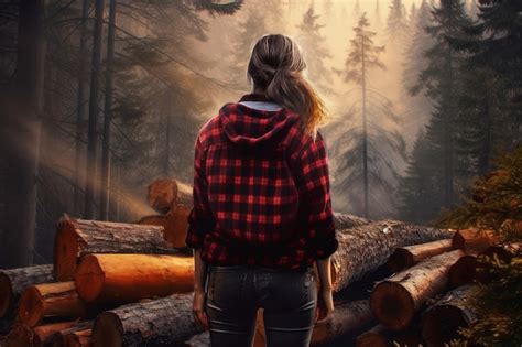 Premium Ai Image Lumberjack Woman Forest Generate Ai