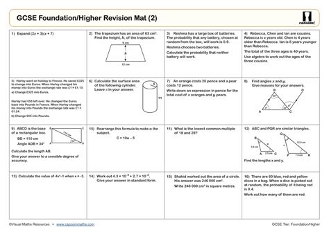 Gcse Foundation Higher Revision Mat 2 Worksheet Gcse Maths Revision Worksheets Pdf