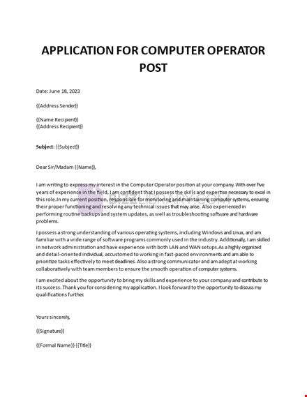 Application For Computer Operator Post