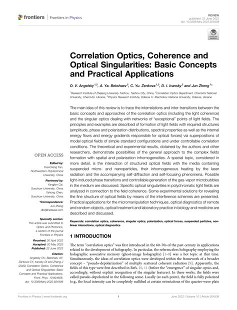 Pdf Correlation Optics Coherence And Optical Singularities Basic Concepts And Practical