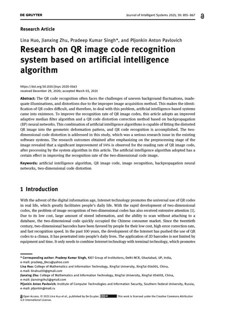 Research On Qr Image Code Recognition System Based Research Article