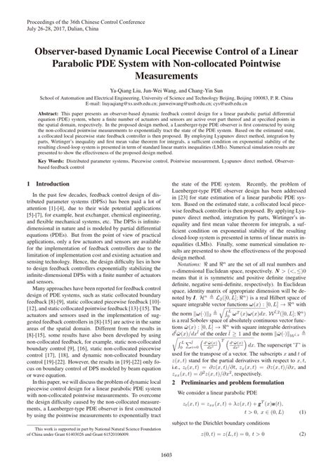 pdf observer based dynamic local piecewise control of a linear