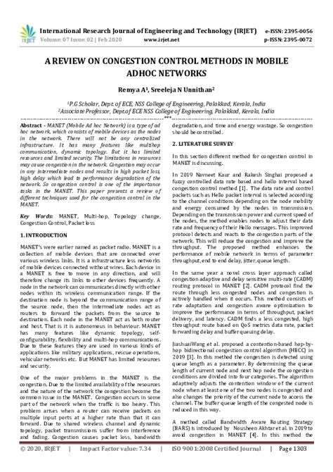 Pdf Irjet A Review On Congestion Control Methods In Mobile Adhoc Networks Irjet Journal