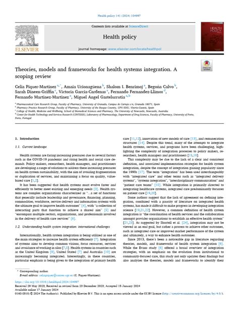 Theories Models And Frameworks For Health Systems Integration A