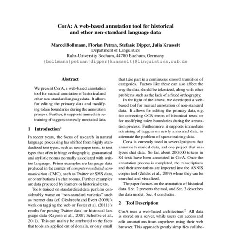 Cora A Web Based Annotation Tool For Historical And Other Non Standard