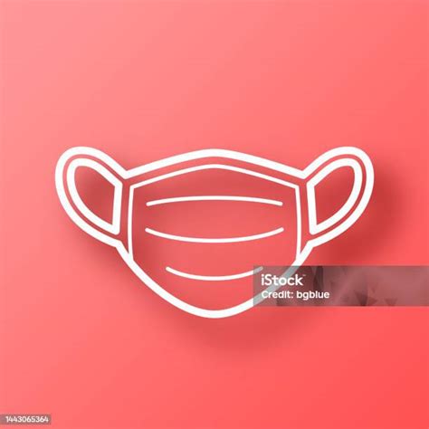 의료 또는 수술 용 안면 마스크 그림자가 있는 빨간색 배경의 아이콘 3차원 형태에 대한 스톡 벡터 아트 및 기타 이미지 3