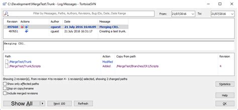 sql server merging a folder in svn records only the folder in the log