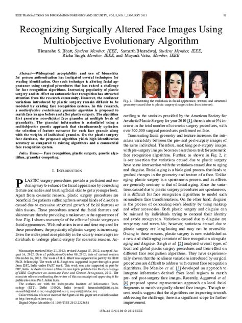 Pdf Recognizing Surgically Altered Face Images Using Multiobjective