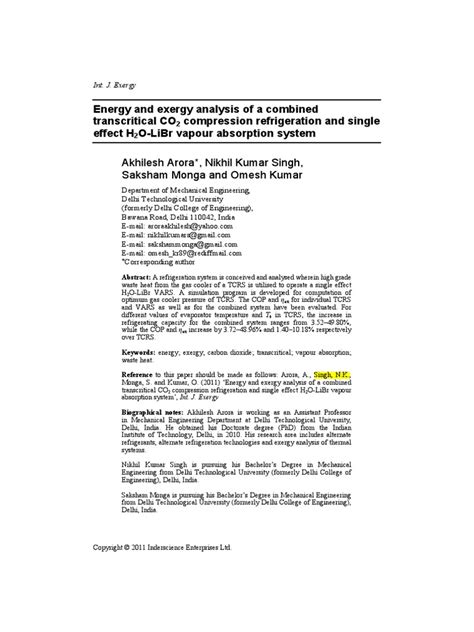 Energy And Exergy Analysis Of A Combined System Pdf Exergy