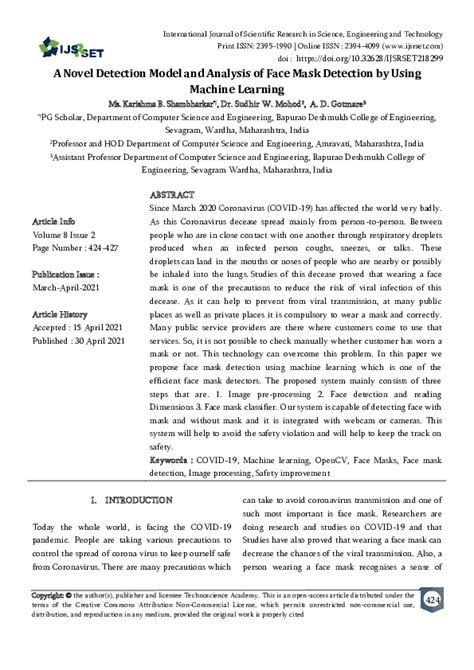 Pdf A Novel Detection Model And Analysis Of Face Mask Detection By