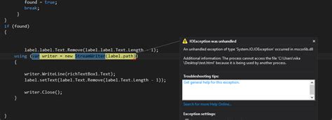 Dispose C Streamwriter Process Cannot Access File Error Even When Its Closed And Disposed