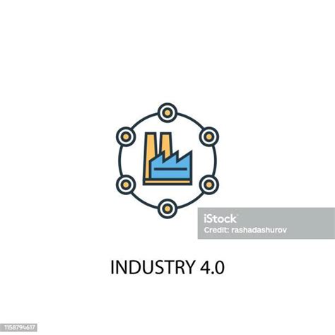 工業 40 概念 2 彩色線圖示簡單的黃色和藍色元素插圖工業40概念概輪符號設計向量圖形及更多40號圖片 40號 互聯網 人造物件 Istock