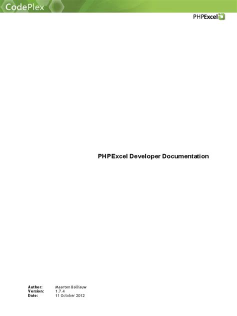 Phpexcel Developer Documentation Pdf Pdf Spreadsheet Microsoft Excel
