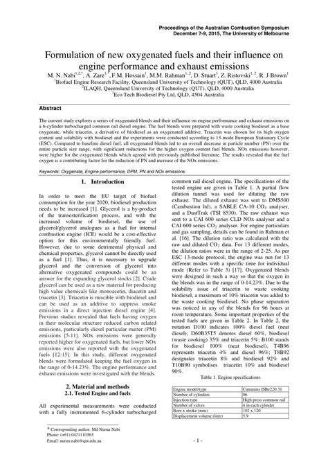 Pdf Formulation Of New Oxygenated Fuels And Their Influence On Engine
