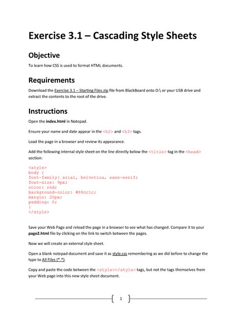 exercise 3 1 introduction to css exercise 3 cascading style sheets objective to learn how