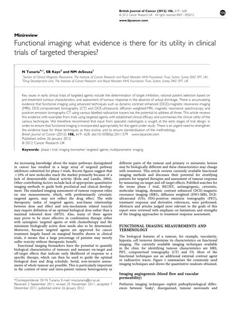 Pdf Functional Imaging What Evidence Is There For Its Utility In Clinical Trials Of Targeted