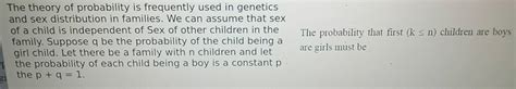 The Theory Of Probability Is Frequently Used In Genetics And Sex Distribu
