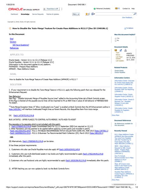 How To Disable The Auto Merge Feature For Create Mass Additions In R121 Pdf Accounts