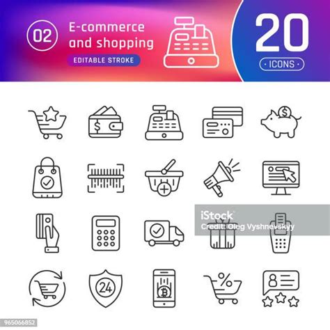 온라인 쇼핑 및 E상거래 라인 아이콘을 설정합니다 배너 모바일 응용 프로그램 웹 사이트에 적합 합니다 편집 가능한 스트로크